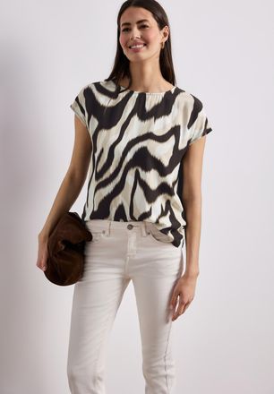 Street One Shirttop STREET ONE, Damen, Gr. 38, schwarz-wei&szlig; (espresso braun), Jersey, Obermaterial: 95% Viskose, 5% Elasthan, gestreift, bequem normal, Rundhals,