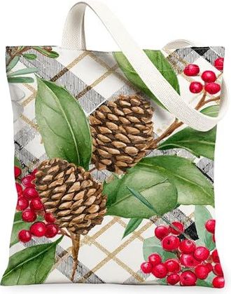 Generic Sacs fourre-tout en toile de pin inspir&eacute;s de la nature, r&eacute;utilisables, sacs de courses rustiques, l&eacute;gers et lavables avec bandouli&egrave;re pour voyage, pla