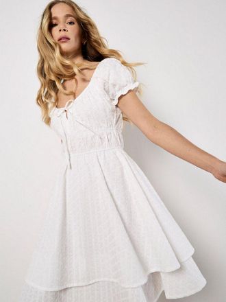 Apricot Minikleid Sommerkleid mit &Ouml;senstickerei