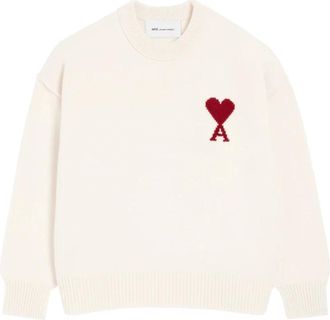 Ami Femme, Pulls, Blanc, Taille: 42 FR Pull Intarsia Coeur Col Rond