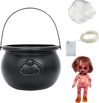 Generic Hexenkessel Nebelsch&ouml;pfer - Halloween Black Pots, Hexenkessel T&ouml;pfe | Gruselige Atmosph&auml;re Dekoration mit LED-Lichtern Dekorationswerkzeug