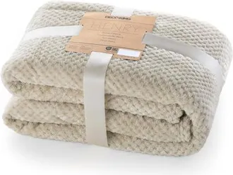Decoking Kuscheldecke 220x240 cm Cappuccino Decke Microfaser Wohndecke Tagesdecke Fleece weich sanft kuschelig skandinavischer Stil beige Henry