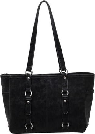 Generic Sac &agrave; bandouli&egrave;re en cuir synth&eacute;tique pour femme, grande capacit&eacute;, pour le travail, le shopping, les voyages, Noir, 16.14x9.84x5.12inch