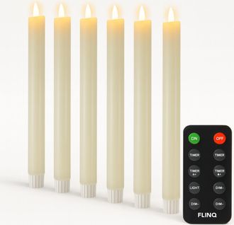 FlinQ LED Stabkerzen mit Sanft flackernde Flamme - 6er Set Weiß mit Fernbedienung, Timer & Dimmfunktion - Realistische Flackernde Flamme aus Echtwachs, Batt