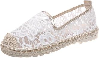 Generic Ballerines pour femme en dentelle noire respirante | Espadrilles Malaga pour femme avec broderie, escarpins confortables, chaussures basses classiques
