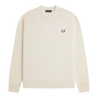 Fred Perry Homme, Pulls, Blanc, Taille: L Maille Ras du Cou Raglan