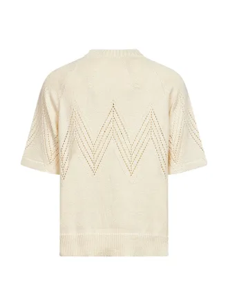 Jil Sander Mens Ivory Cotton Knit Sweater With Pointelle Motif