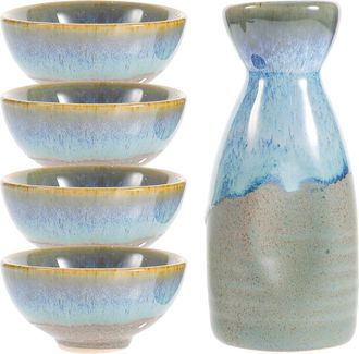DOITOOL Traditionelles japanisches Sake-Set mit 1 Topf und 4 Tassen im Keramik-Stil
