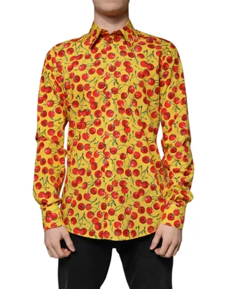 Dolce & Gabbana Mens Yellow Cherry Cotton Martini Dress Shirt