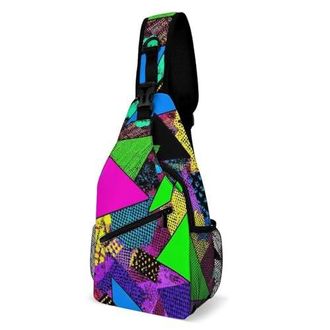 Generic Sacoche Tactique Style Memphis géométrique des années 80 et 90 Réglable Sacs à Bandoulière Mode Sling Sac à Dos pour Cyclisme Randonnée Femme