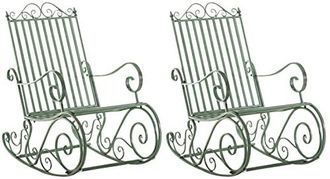 Clp Lot De 2 Fauteuils A Bascule en Fer Forgé Smilla I Rocking-Chair DExtérieur avec Dossier Haut Et Accoudoirs, Couleur:Vert Antique