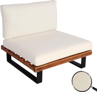 Mendler Lounge-Sessel HWC-H54, Garten-Sessel, Spun Poly Akazie Holz MVG-Zertifiziert Aluminium - braun, Polster cremeweiß