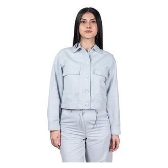 Seventy Femme, Vestes, Bleu, Taille: 38 FR Veste Courte en Coton et Lin