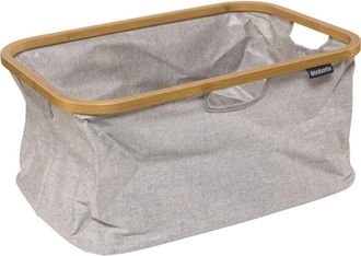 Brabantia Panier à linge pliable - Bordure en bambou - Rangement multifonctionnel - Pliable - Doublure imperméable - Grand volume - Gris - 40L - Brabantia