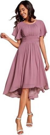 Ever-pretty Robe dInvité de Mariage Femme Longueur Manches Volantées Plissé Mousseline Au Genou Col Rond Robe de Soirée Élégante Orchidée 48