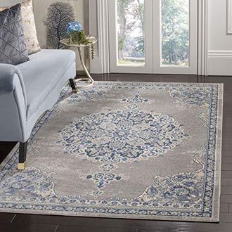 Safavieh Traditionell Teppich für Wohnzimmer, Esszimmer, Schlafzimmer - Brentwood Collection, Kurzer Flor, Hellgrau und Blau, 183 X 274 cm