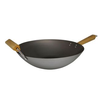Imusa USA WPAN-10018 Wok mit Holzgriffen, nicht beschichtet, 35,6 cm, silberfarben