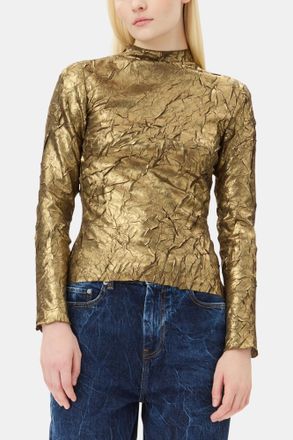 Ganni goldfarben Long-sleeve Bluse - Gr&ouml;&szlig;e XXS/XS