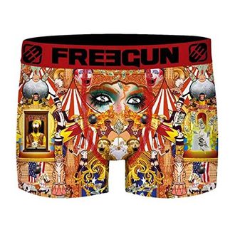 Freegun Boxer Enfant Sport, Calecon Gar&ccedil;on, Illyminaty Circus, Maintien Anti-Glisse et Respirant, Orange, Taille 6/8 Ans