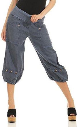 Malito more than fashion Malito Femmes Lin Pantalons Loisirs Bloomers Pantalons Basic Couleurs 1575 (Bleu, XL)