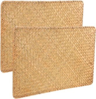 Valiclud 2 Stück Woven Rechteckiges Platzset Vintage Tischmatte Hitzebeständig Isolierend für Esstisch Kaffee Holztisch Geeignet Kreatives Design