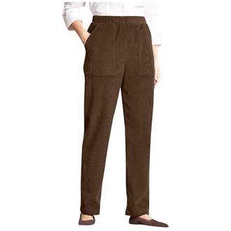 Generic Pantalon pour femme taille haute élastique à enfiler en velours côtelé avec poches, pantalon doux et confortable, coupe ample, pantalon taille haute e