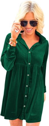 Azura Exchange Samt Kleid Hemdblusenkleid mit langen &Auml;rmeln und Kragen