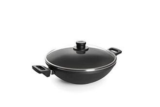 Woll Nowo Titanium Wok- und Rührpfanne mit Glasdeckel in Box - Induktiv -, Ø 32 cm, 11 cm hoch, mit 2 Seitengriffen - Geeignet für alle Herdarten