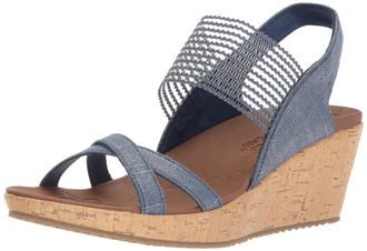 Skechers Damen Beverlee-High Tea Keilsandale, Navy Sparkle Linen Gore Trim, 40 EU