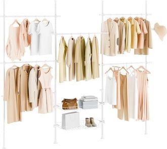 SoBuy Portant à vêtements télescopique solide - Penderie ouverte réglable avec tringles et étagères, Porte manteau pour chambre/dressing, Blanc KLS04-II-W
