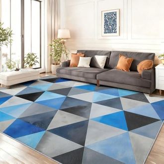 Generic Bleu Tapis de Bain antid&eacute;rapant, Moquette d&eacute;coratifs Minimaliste Abstrait G&eacute;om&eacute;trique Triangles Motif r&eacute;sistant &agrave; la d&eacute;coloration Hydrofuge pour Salon