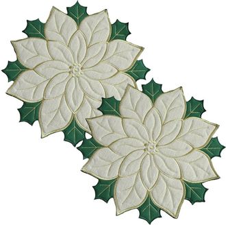 BESTONZON 2st Holly Leaf Tischsets Weihnachtstischmatten Weihnachtstischsets Aus Stoff Weihnachtsstern Weihnachtsuntersetzer Feiertags-essmatte Weißer Tisch Dop