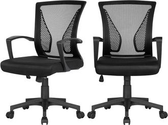 Yaheetech Yaheetech - Lot de 2 Chaises Bureau Fauteuil de Bureau Inclinables Ergonomique à roulettes Pivotante Maille Noir avec Grand Siège