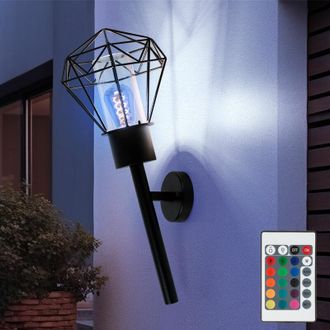 Globo Lighting Applique murale dextérieur lampe de jardin lampe torche noire applique vintage, acier inoxydable, télécommande dimmable, led rvb 8,5W 806Lm blanc