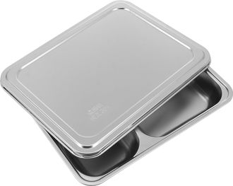 Cabilock Edelstahl Teller Mit Unterteilung 4 FäCher Serviertablett FüR Erwachsene Und Kinder Ideal FüR Mittagessen Picknick Und Camping Mit Edelstahl Deckel