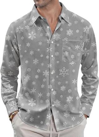 Generic Chemises hawa&iuml;ennes de No&euml;l pour homme - No&euml;l flocon de neige boutonn&eacute;e &agrave; manches longues - Chemises dautomne d&eacute;contract&eacute;es et tendance, Un flocon de 