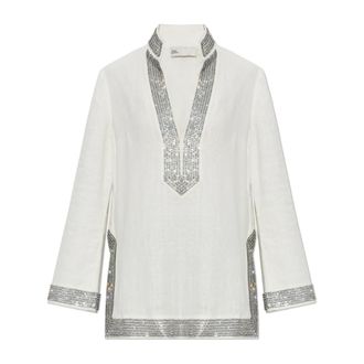 Tory Burch Verzierte Leinen-Tunika - - Blouses & Shirts - Damen - Wei&szlig; - M