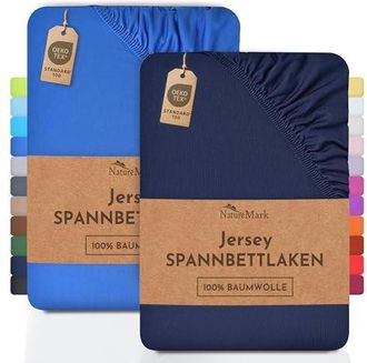 NatureMark Lot de 2 draps-housses en jersey, 100 % coton, dans de nombreuses tailles et couleurs, qualit&eacute; de la marque &Ouml;ko-Tex Standard 100, 90 x 200 cm, 100 x 2