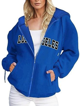 Generic Vestes pour femmes 2026 avec fermeture &eacute;clair et manches longues pour lautomne et lhiver avec poches, bleu, XXL