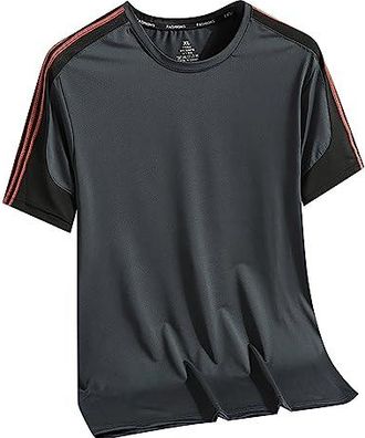 Generic T-shirt ray&eacute; pour homme - Haut de sport basique - S&eacute;chage rapide - Pour l&eacute;t&eacute; - D&eacute;contract&eacute; - Mince - Ample - Patchwork - Ray&eacute; - Pour homme, gris, 3XL