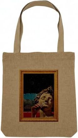 Fabulous Sac Shopping Tote Bag Aspect Lin - Vapoteuse Statue Collage Vintage Illustration Art Humour Surreal - Sac de Courses Toile Epaisse 360g Beige Naturel 