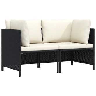 vidaXL vidaXL Canap&eacute; de jardin &agrave; 2 places avec coussins Noir R&eacute;sine tress&eacute;e
