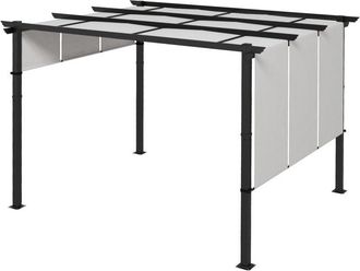 OUTSUNNY Pergola 3 toiles coulissantes - dim. 3,57L x 2,96l x 2,35H m - acier &eacute;poxy noir polyester haute densit&eacute; gris