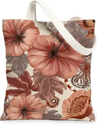 Generic Sacs fourre-tout en toile florale, sacs &agrave; provisions r&eacute;utilisables &eacute;l&eacute;gants &agrave; imprim&eacute; botanique, sacs &agrave; provisions dautomne vintage l&eacute;gers et lavables