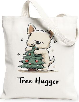 Generic Sacs fourre-tout en toile motif arbre mignon, sacs r&eacute;utilisables, sacs dhiver vintage l&eacute;gers et lavables pour les voyages, blanc, 13x15 Inch