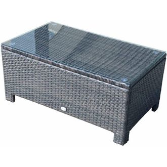 OUTSUNNY Table basse de jardin plateau verre tremp&eacute; 5 mm rotin tress&eacute; 85 x 50 x 39cm Max. 50 kg marron