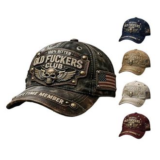 Generic Old Fucks Club Chapeau de baseball r&eacute;tro, broderie 100 % membre amer, chapeau amusant r&eacute;glable en 2026, chapeau noir en coton d&eacute;lav&eacute;, Noir, Taille uni