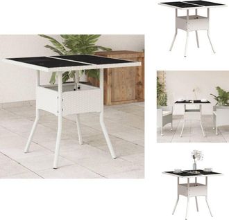 vidaXL Gartentisch mit Glasplatte Wei&szlig; 80x80x75 cm Poly Rattan - Gartentisch - Esstisch - Outdoor Tisch - Terrassenm&ouml;bel - Balkonm&ouml;bel