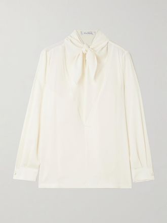 Max Mara Blouse En Crêpe De Chine De Soie À Col Noué - Ivoire