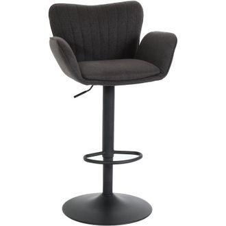 Mendler Tabouret de bar HWC-M67, chaise de bar pivotante, avec accoudoirs repose-pieds pivotant tissu/textile fer - gris fonc&eacute; p